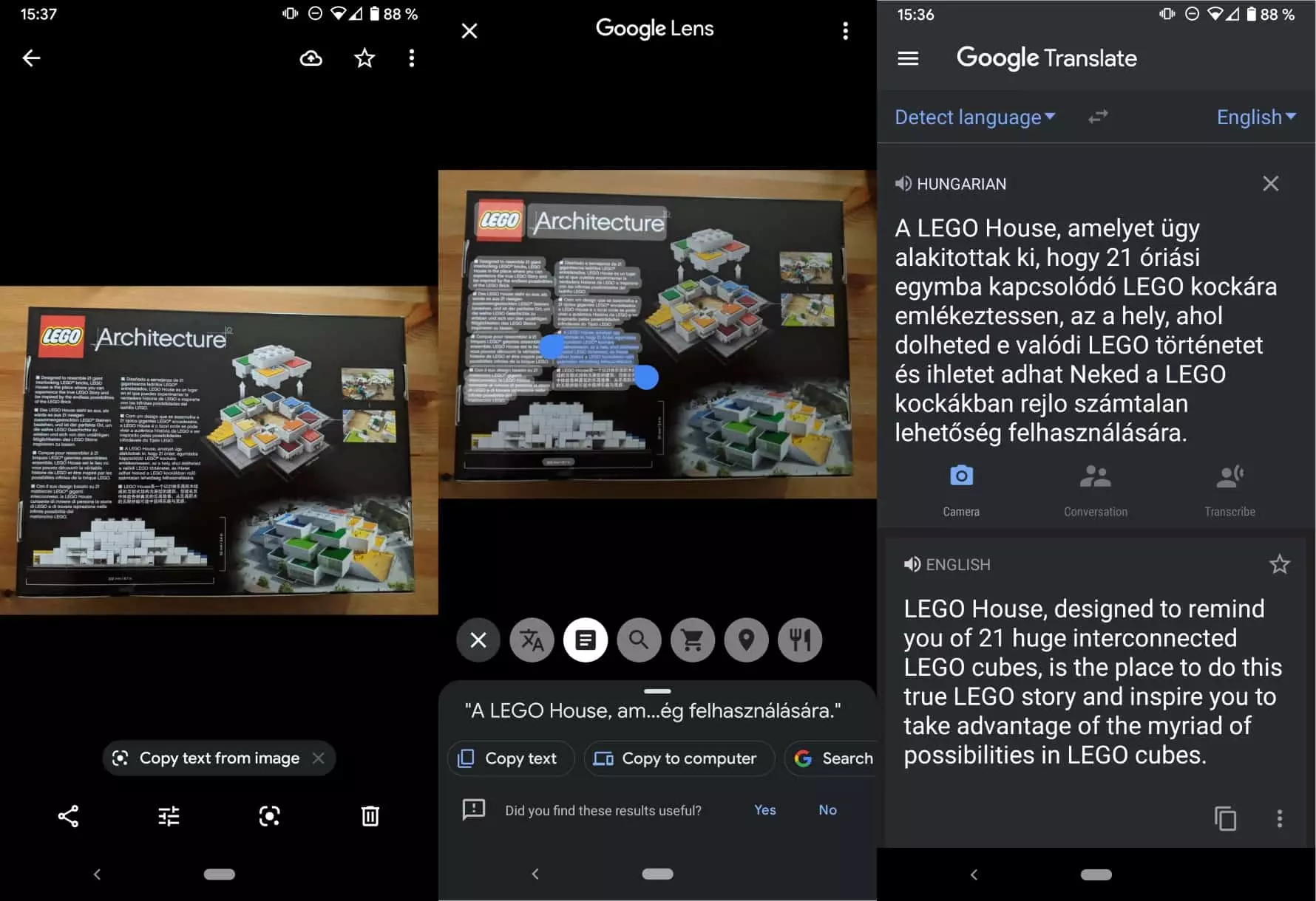 google-photos android tekst przetłumacz kopię