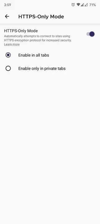 yambitsani HTTP-Only mode mu Firefox ya Android