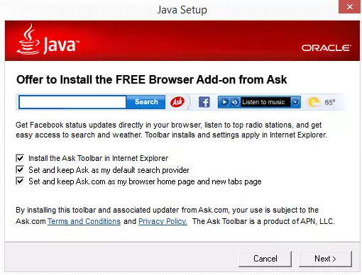 Java Ask Toolbar ינסטאַלירונג