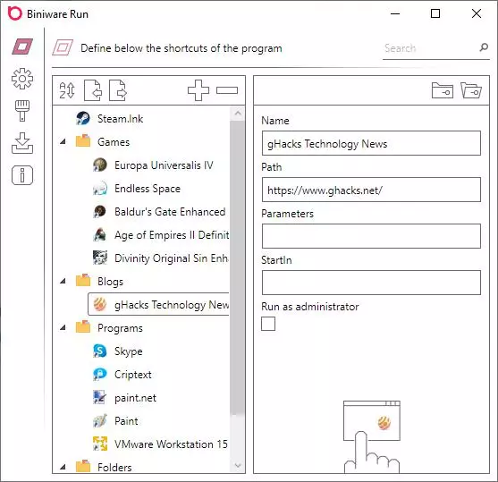 Biniware Khiav config window