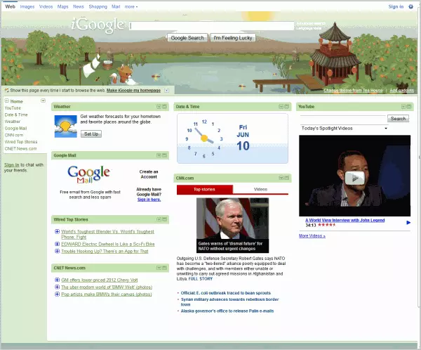 igoogle-ის საწყისი გვერდი