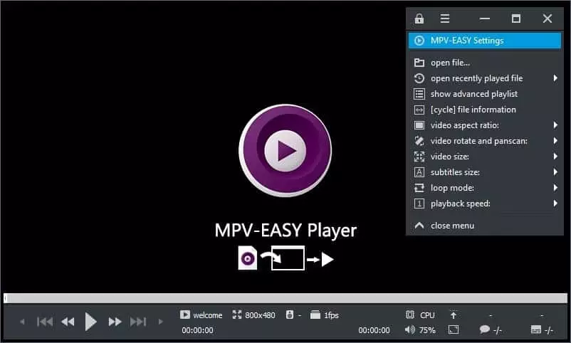 MPV-Easy Player менюсу