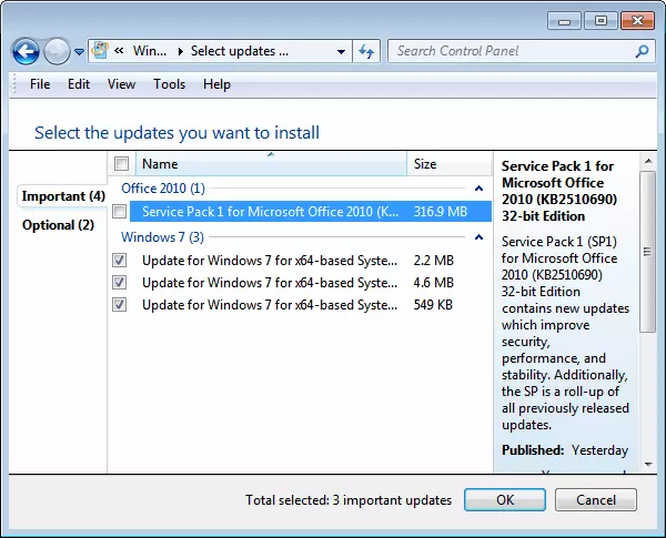 Xafiiska Microsoft 2010 sp1 update