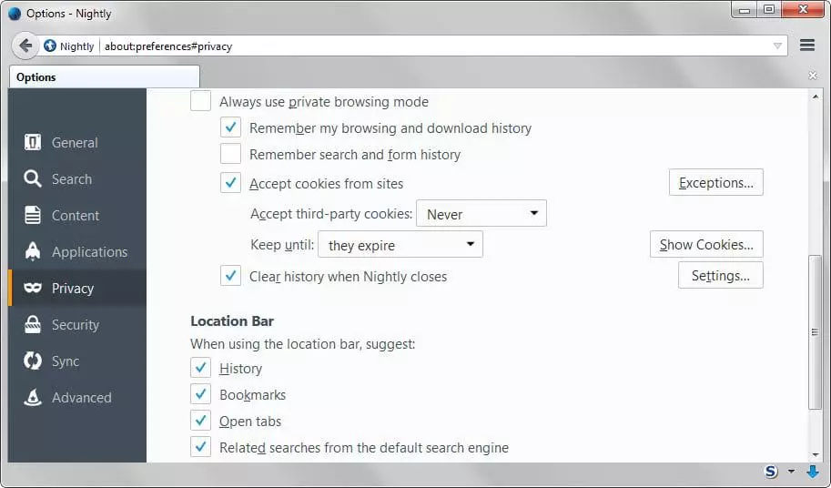 panel s adresou návrhov vyhľadávania vo Firefoxe