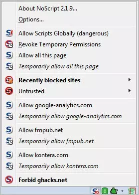 noscript ډومین لیست کول