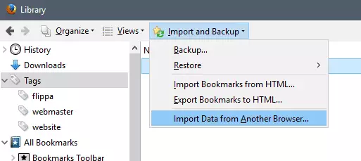 firefox นำเข้าข้อมูลจากเบราว์เซอร์อื่น