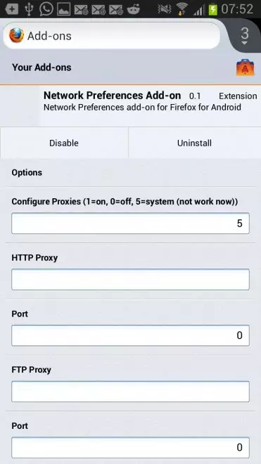 firefox mobile proxy konfiguracija