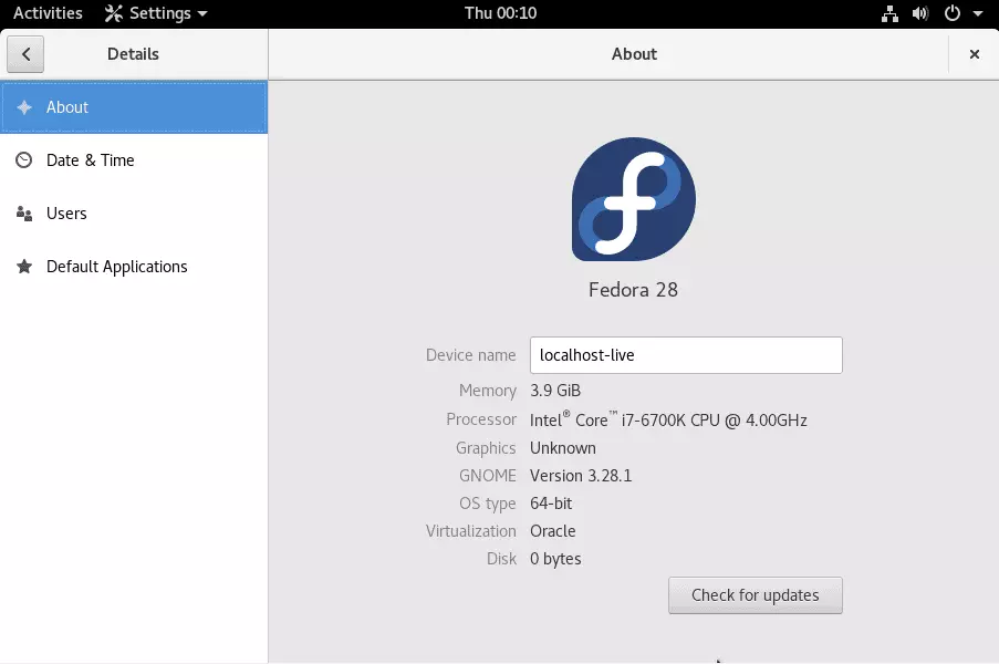 fedora 28 Linux