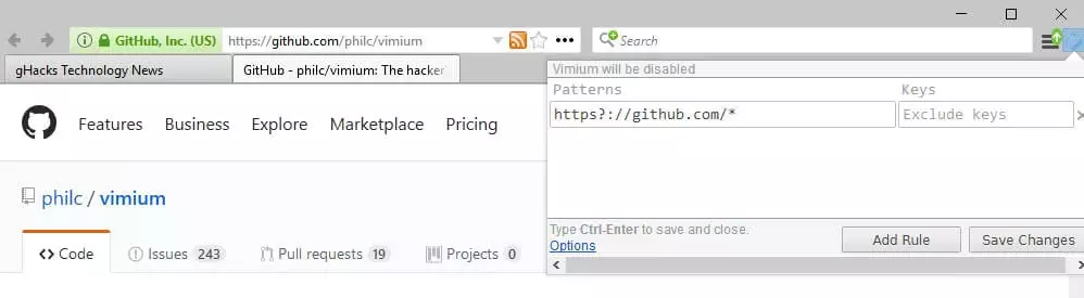 WebExtension Vimium-FF ger Vim-liknande kontroller till Firefox