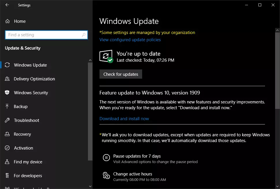 fitur update windows 10 1909