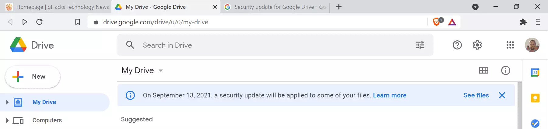 actualización de seguridade de google drive