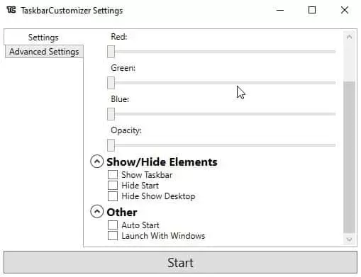 Indstillinger for proceslinjeCustomizer