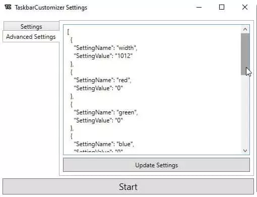 Configuración avanzada do Personalizador da barra de tarefas