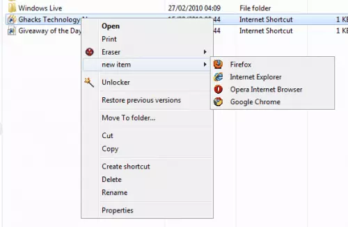 Windows Explorer klik met die rechtermuisknop