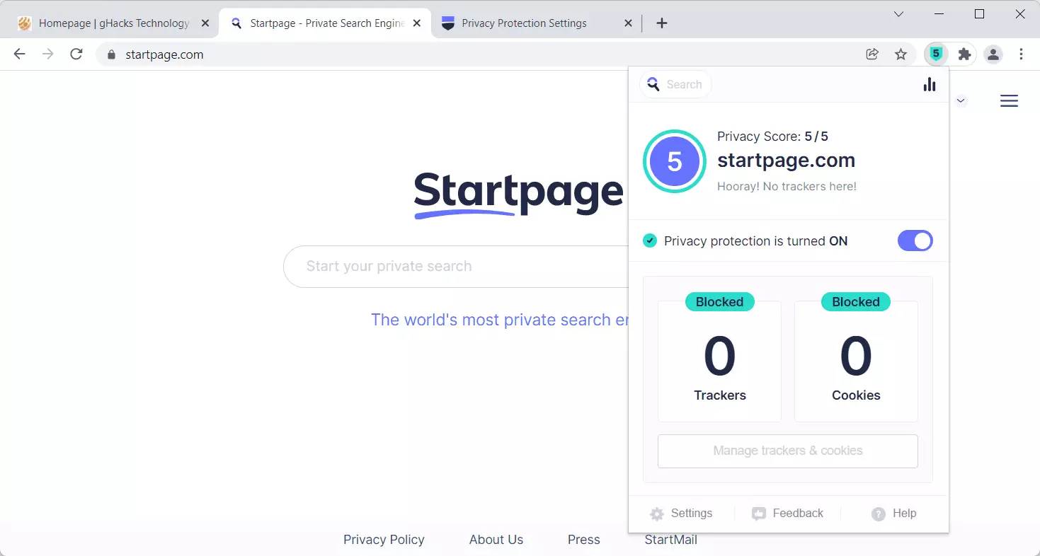 Startpage Search Engine нь Нууцлалын хамгаалалтын өргөтгөлийг эхлүүлсэн