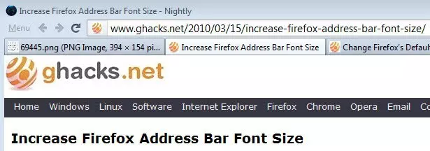 firefox url-balk met groot lettertype