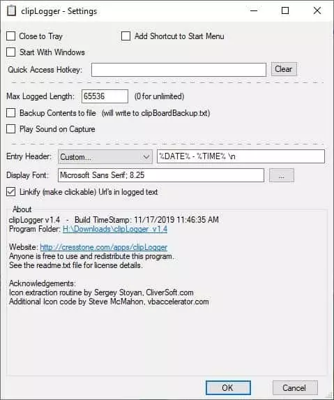 ClipLogger-indstillinger