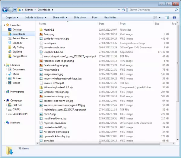Windows Explorer-sorterte kolonner