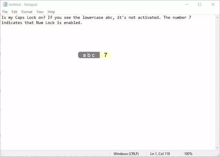7Caps é unha ferramenta gratuíta con indicadores en pantalla que che indican se o Bloq Maiús e o Bloqueo Num están activados