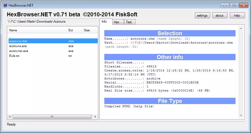 hexbrowser identificira datoteke