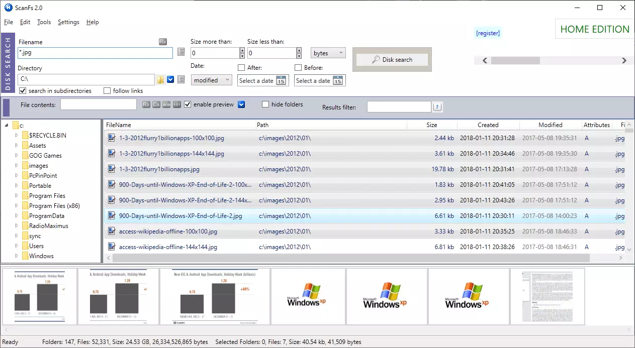 scanfs previews fichier fichier windows