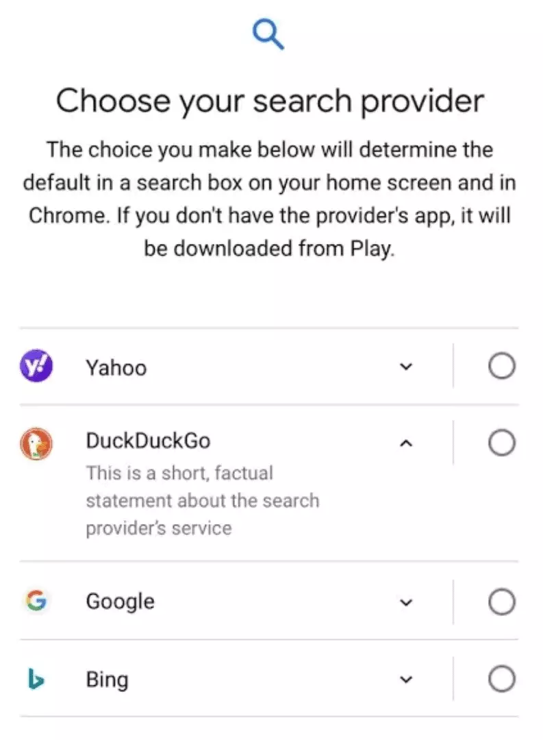 اختيار مزود البحث google android