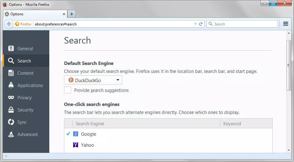 تفضيلات البحث في فايرفوكس