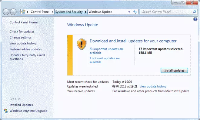 përditësimi i Windows në gusht 2013