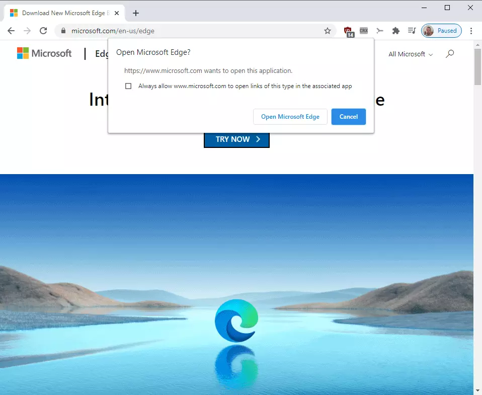 microsoft edge indirmesi kenar gerektirir