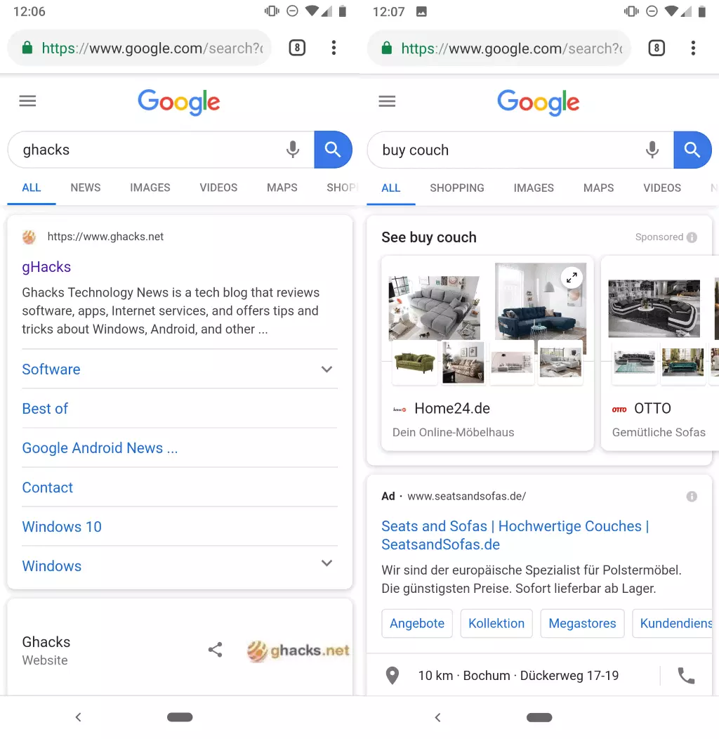 google search mobile нов дизайн