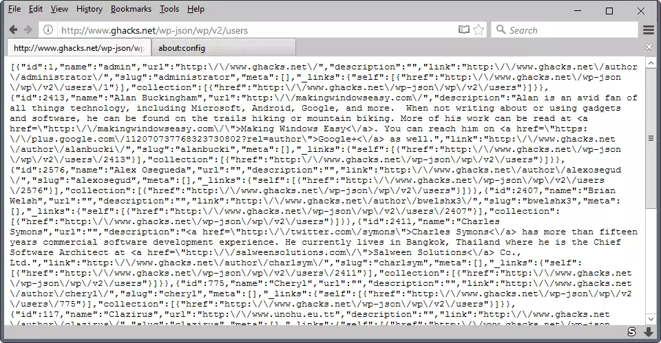 Firefox json data