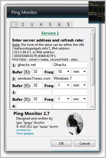 configuració del monitor de ping