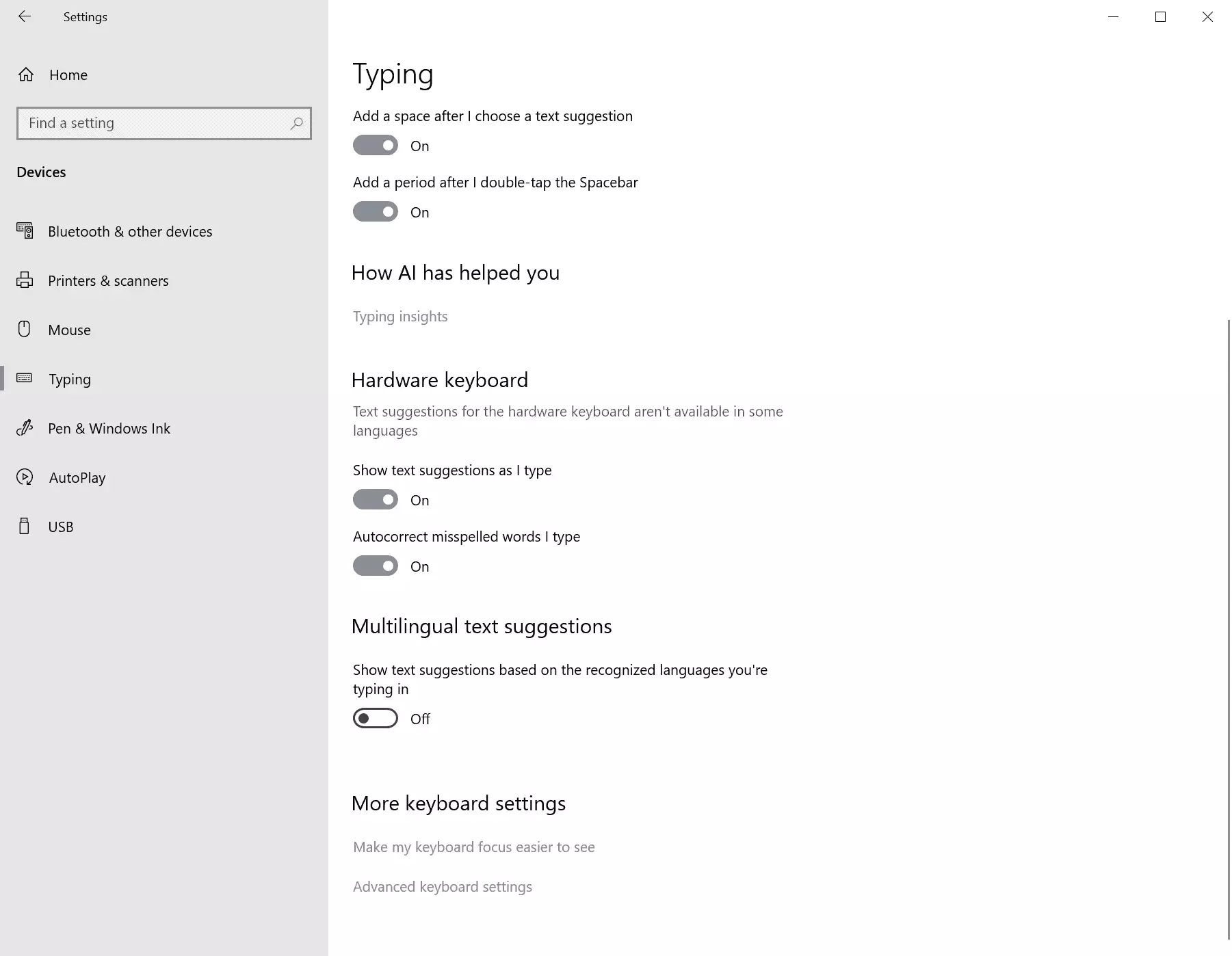 Windows 10-ի կարգավորումների տեքստային առաջարկներ