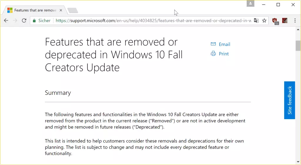 windows 10 fall creators update inalis na mga feature