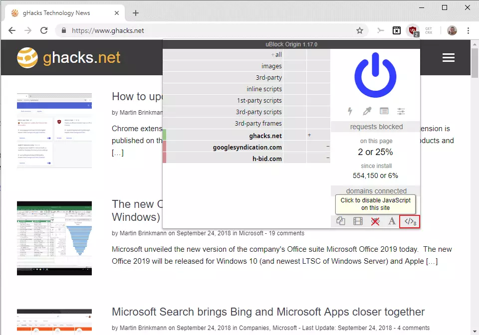 desactivar a orixe de javascript ublock