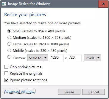 narzędzie do zmiany rozmiaru obrazu dla systemu Windows