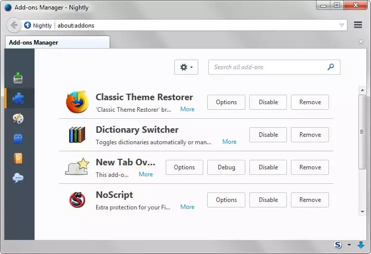 firefox add-on manager geen versies