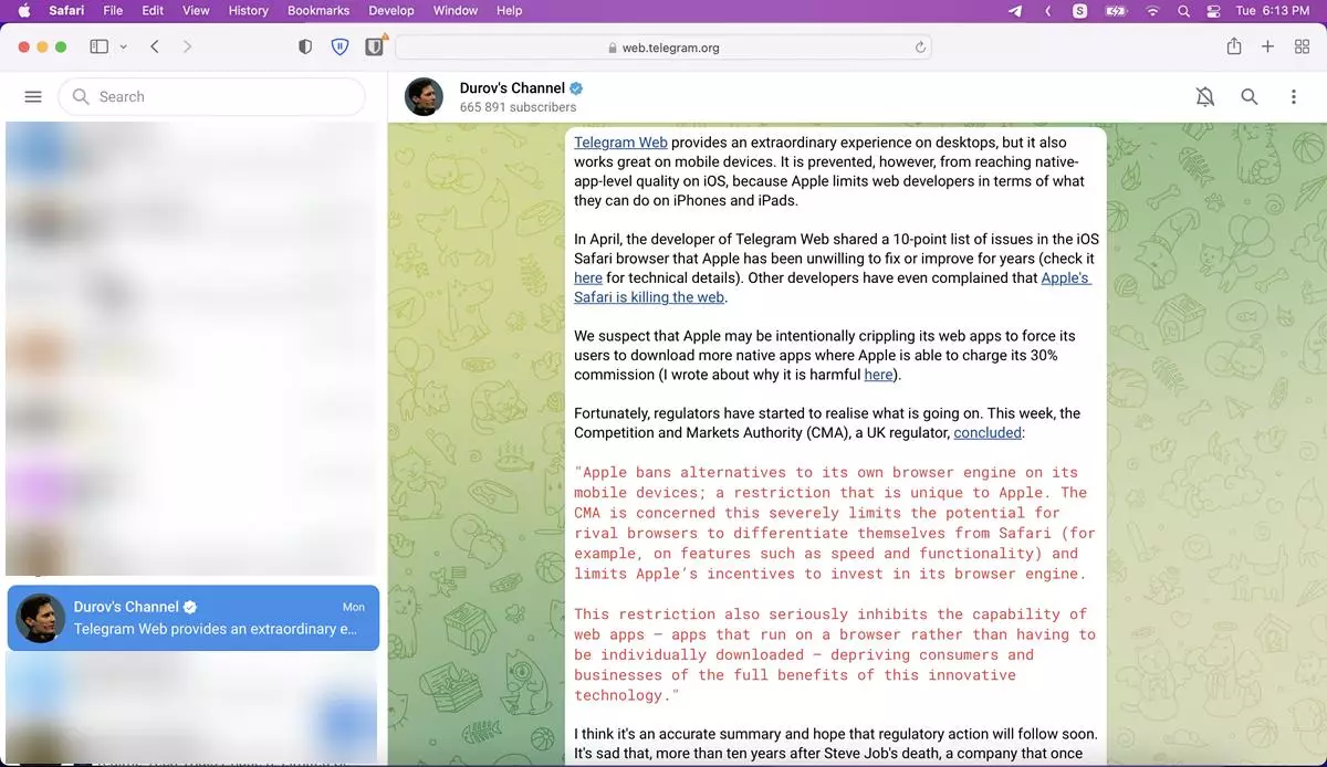 Основачот на Telegram го критикува Apple за ограничувањата на веб-апликациите во iOS