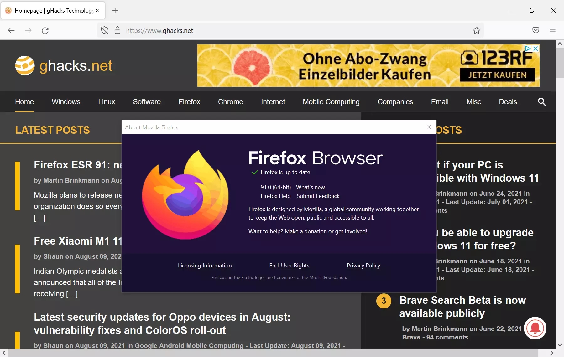 Firefox 91.0 bertsioa