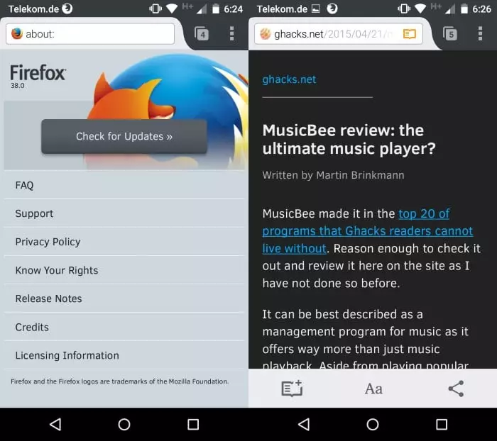 Firefox 38 ប្រព័ន្ធប្រតិបត្តិការ Android