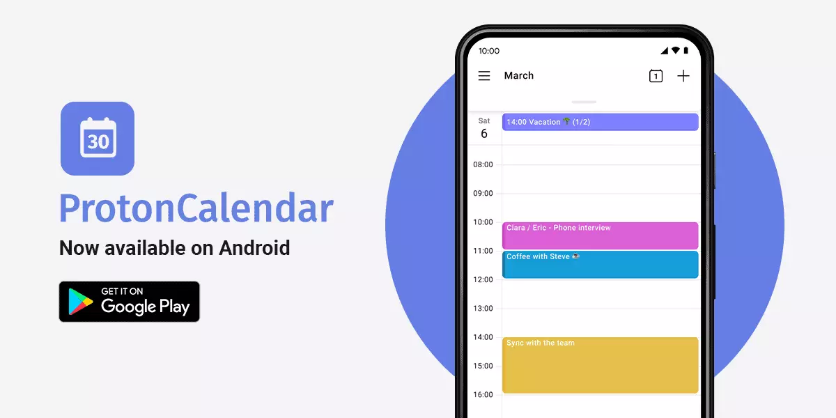 Proton Calendar app rau Android tam sim no muaj rau txhua tus neeg siv