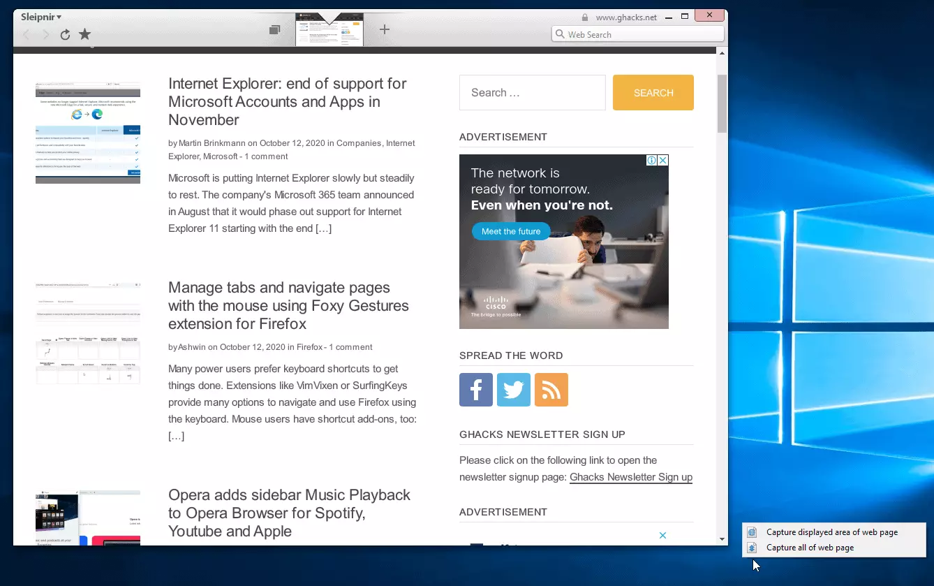 SnapCrab captează pagini web folosind sleipnir