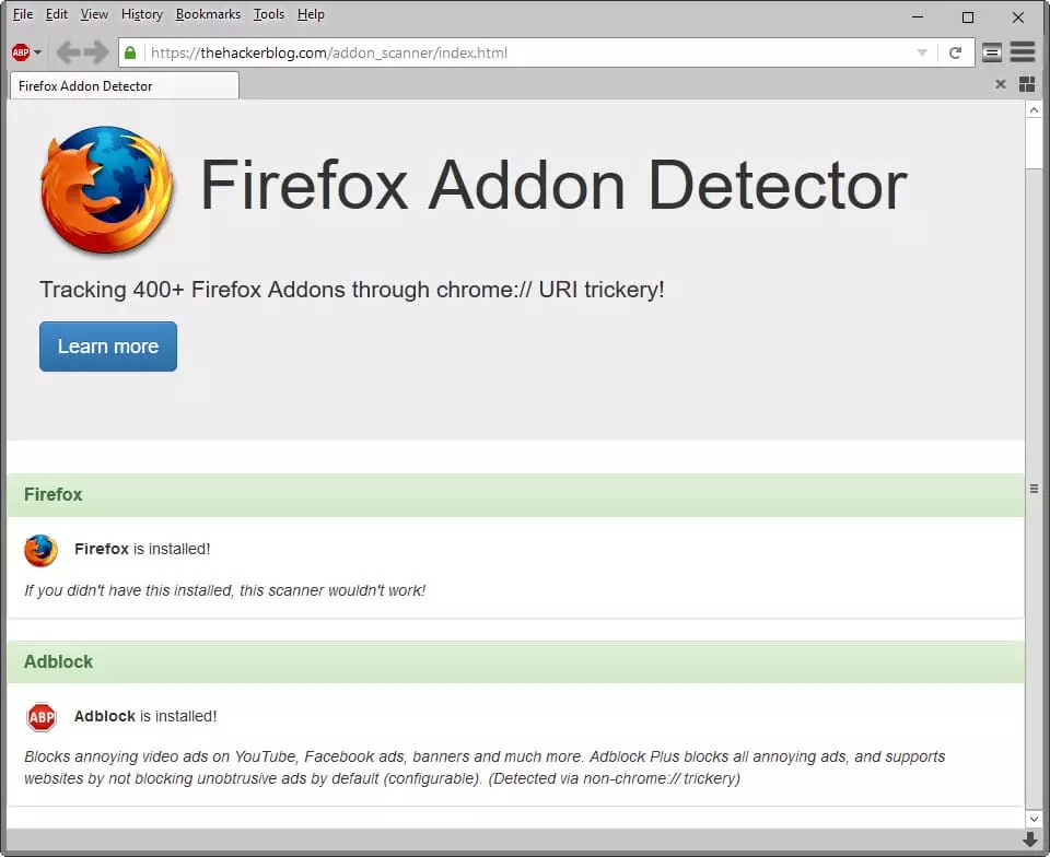 детектори иловагии Firefox