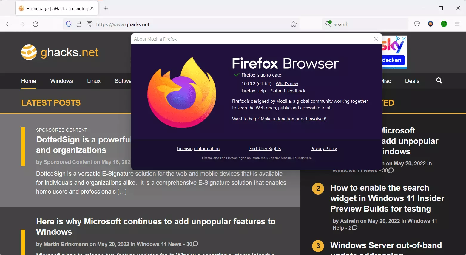обновление безопасности Firefox 100.0.2