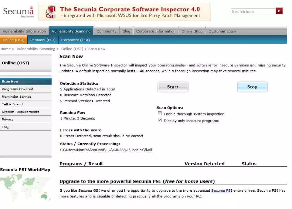 Inspecteur de logiciels en ligne Secunia 13611_1