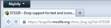 Mozilla til að fjarlægja textatáknvalkosti úr Firefox. Lítil tákn líka?