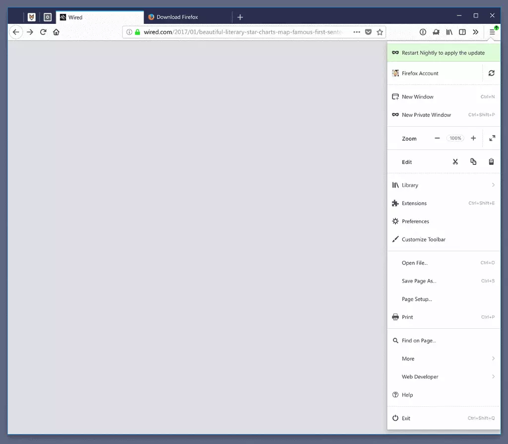 firefox 57 touch menu