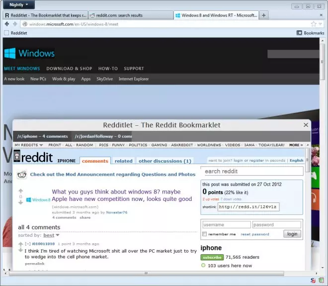 redditlet bookmarklet reddit screenshot