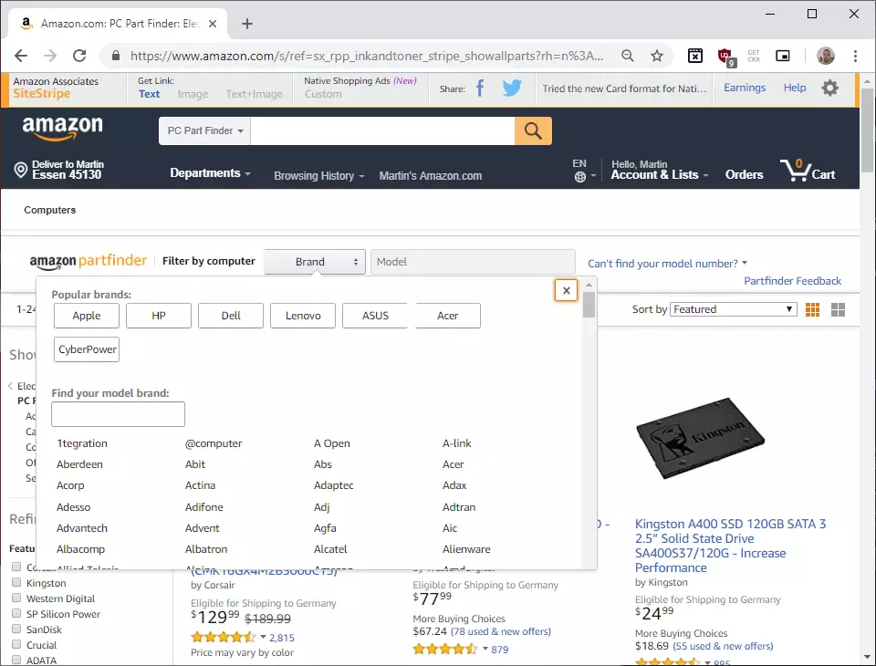 Amazon Partfinder правярае сумяшчальнасць кампанентаў ПК