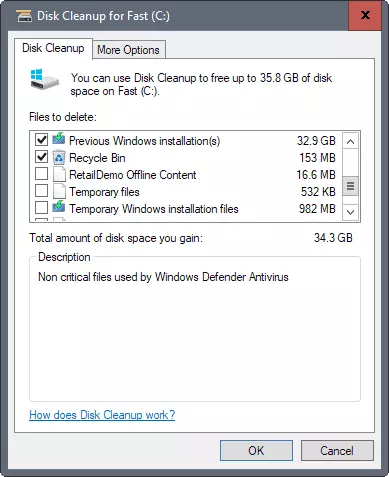 Windows 10 afirînerên nûvekirina cîhê dîskê azad dikin
